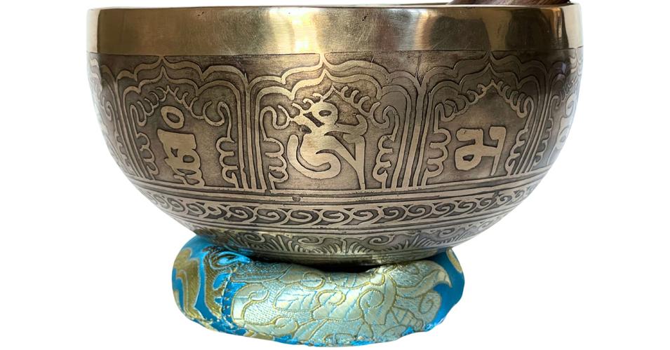 Tibeti hangtál mantrás 871 gramm türkiz alátéttel Tibetan Shop Tharjay ...